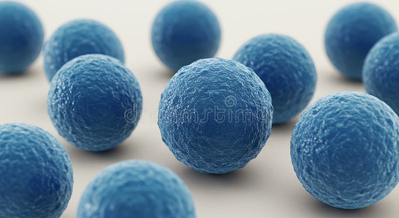 Blue Spheres Resembling Microscopic Cells are Scattered Across a Pale ...