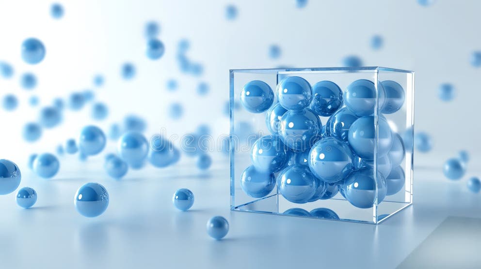 Blue Spheres in Transparent Box Stock Photo - Image of surface ...