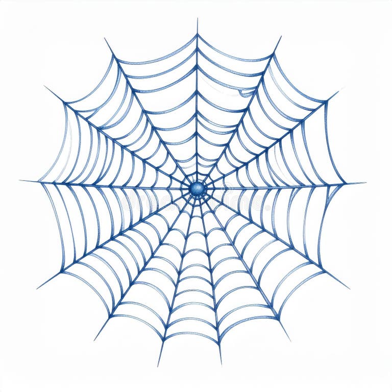 Blue Spiderweb Drawing on White Background Stock Illustration ...
