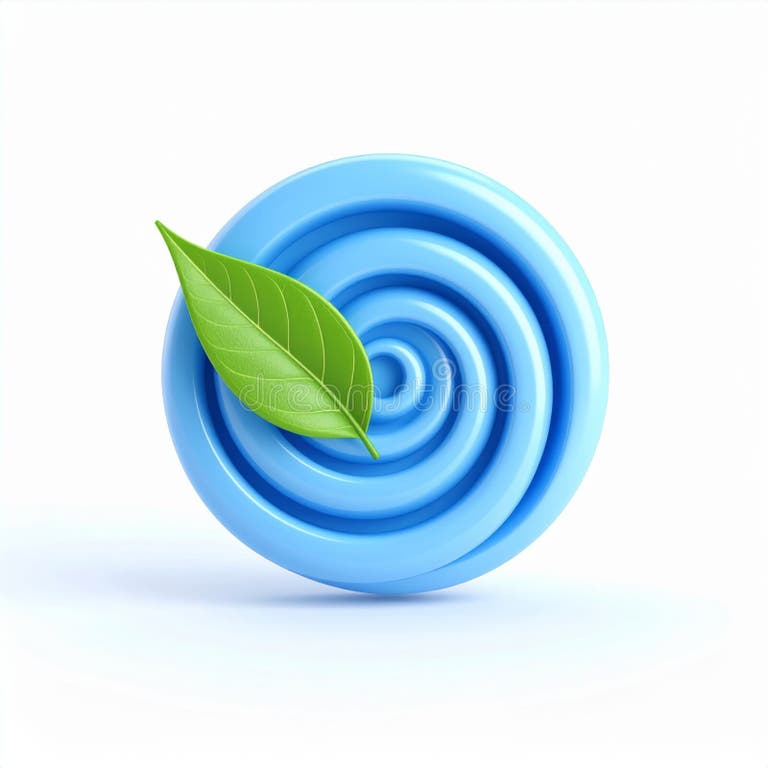 Blue Spiral Circle with Green Leaf on White Background Stock ...