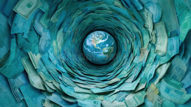 A Blue Spiral of Money with the Earth in it, AI Stock Image - Image of ...
