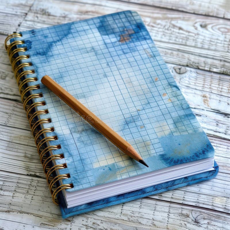 Blue Spiral Notebook with Graph Paper and Pencil Stock Image - Image of ...