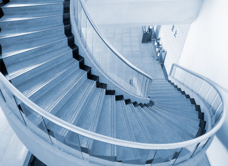 Blue spiral Stairs stock photo. Image of interior, bend - 13182700