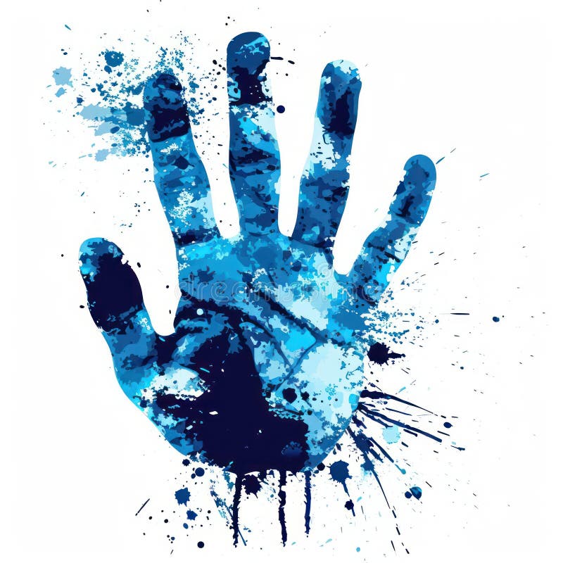 Blue Splatter Handprint on White Background Stock Illustration ...