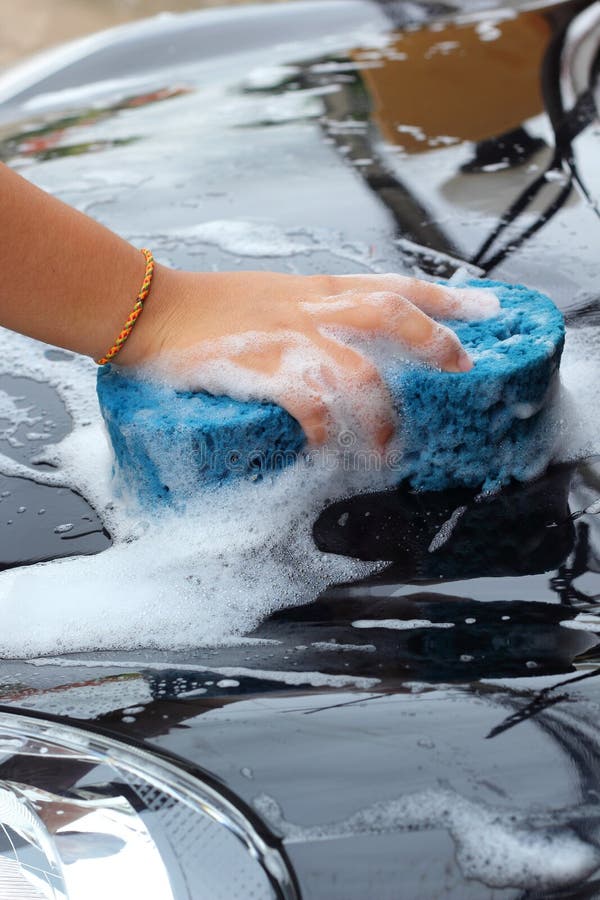 Blue Sponge the Car for Washing Stock Photo - Image of suds, shine ...