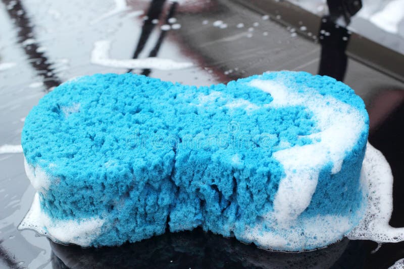 Blue Sponge the Car for Washing Stock Photo - Image of transport, clean ...