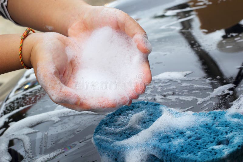 Blue Sponge the Car for Washing Stock Photo - Image of automobile, hand ...