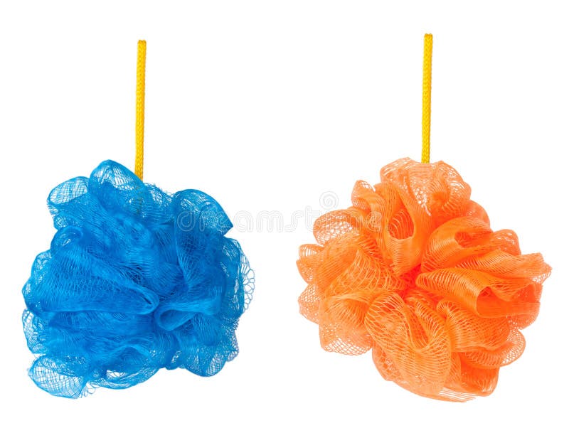 Blue Sponge Shower Isolated on White Background Stock Photo - Image of ...
