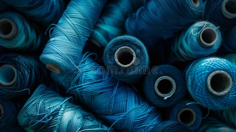 Blue Spools of Thread Sit in a Large Pile Stock Image - Image of sewing ...