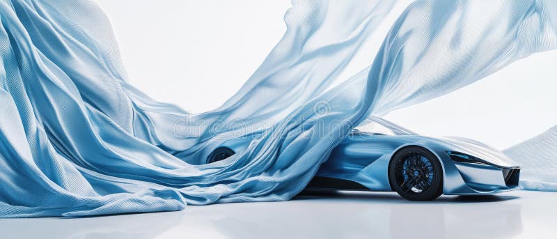"BLUE SPORTS CAR REVEALED UNDER FLOWING FABRIC" Stock Illustration ...