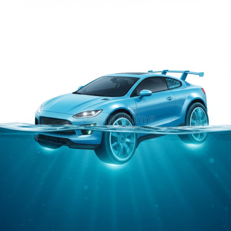 Blue Sports Car Submerged Underwater Stock Illustration - Illustration ...