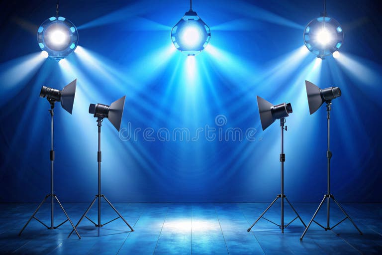 Blue Spotlight Background Studio Lamps Lighting Effect Stock ...