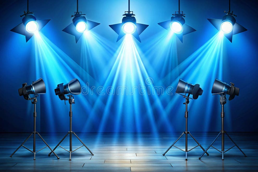 Blue Spotlight Background Studio Lamps Lighting Effect Stock ...