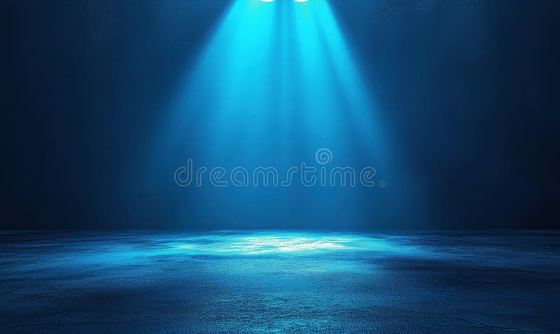 Blue Spotlight Beams Illuminating Empty Stage Floor in Dark Environment ...