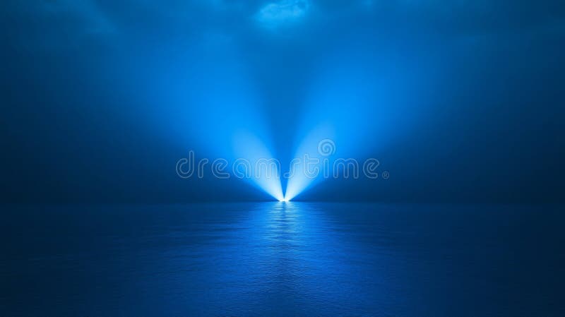 Blue Spotlight on Dark Water at Night Stock Illustration - Illustration ...