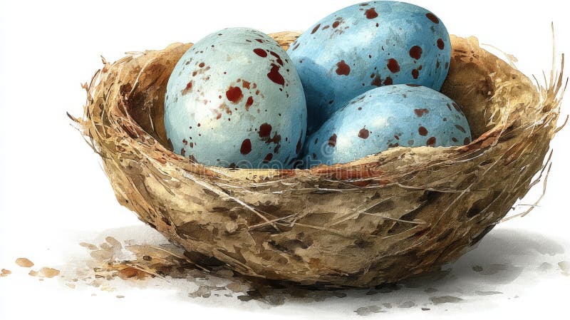 Blue Spotted Bird Eggs in a Rustic Nest Stock Illustration ...
