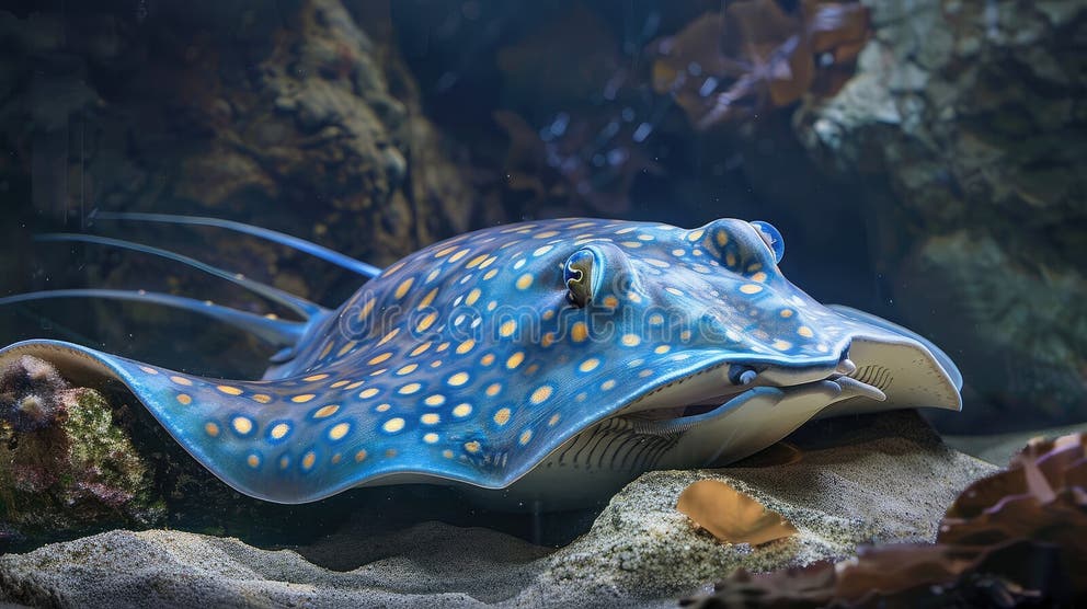 Blue Spotted Stingray on Sandy Bottom in Tropical Underwaters Stock ...