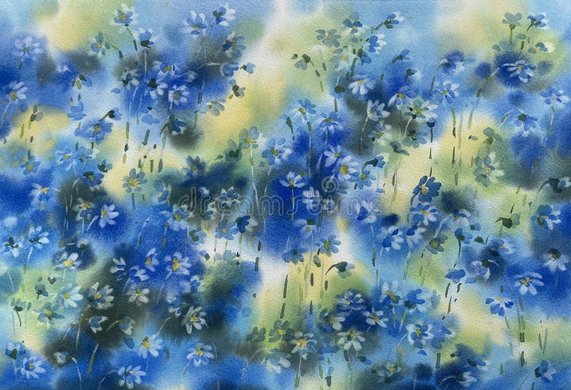 Blue Spring Flowers Carpet Abstract Watercolor Background Stock Image ...