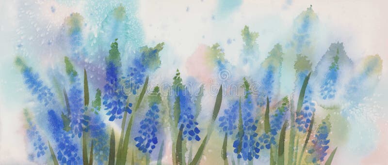 Blue Spring Flowers Watercolor Background. Summer Meadow Stock Image ...