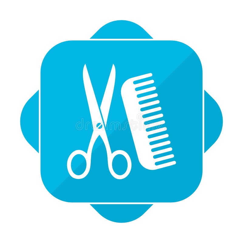 Blue Square Icon Comb and Scissors Stock Vector - Illustration of comb ...