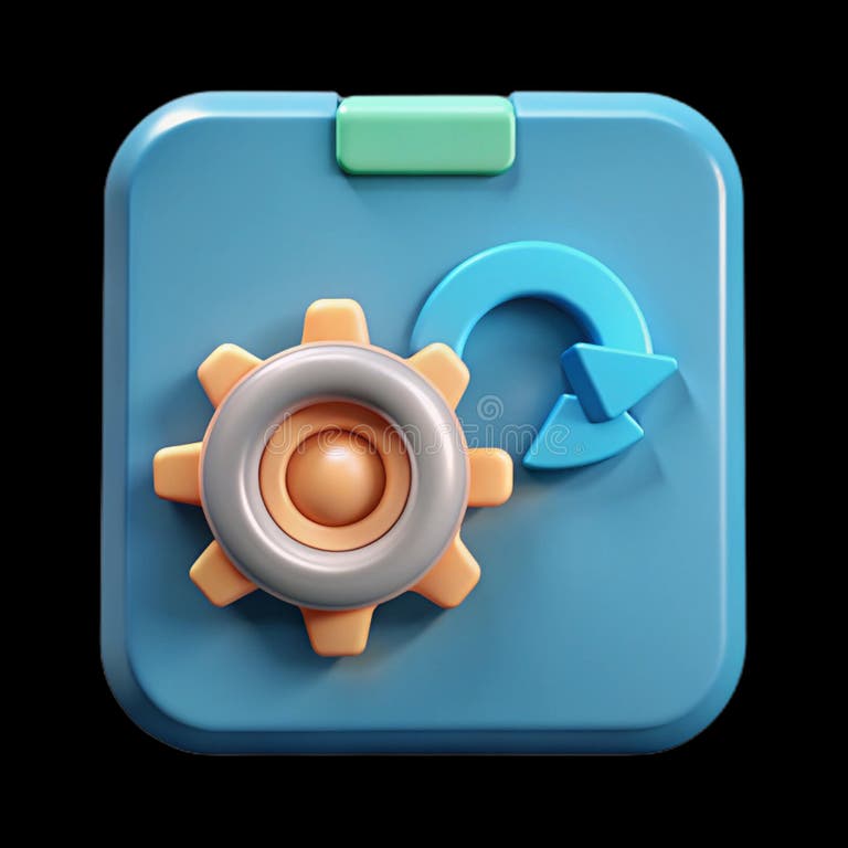 Blue Square with Orange Gear and Blue Refresh Symbol Update Technology ...