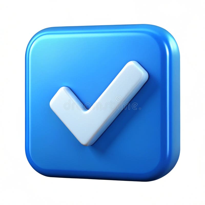 Blue Square with Tick Icon 3D Icon Isolated on White Background Stock ...