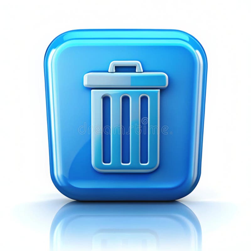 Blue Square with Trash Can 3D Icon Isolated on White Background Stock ...