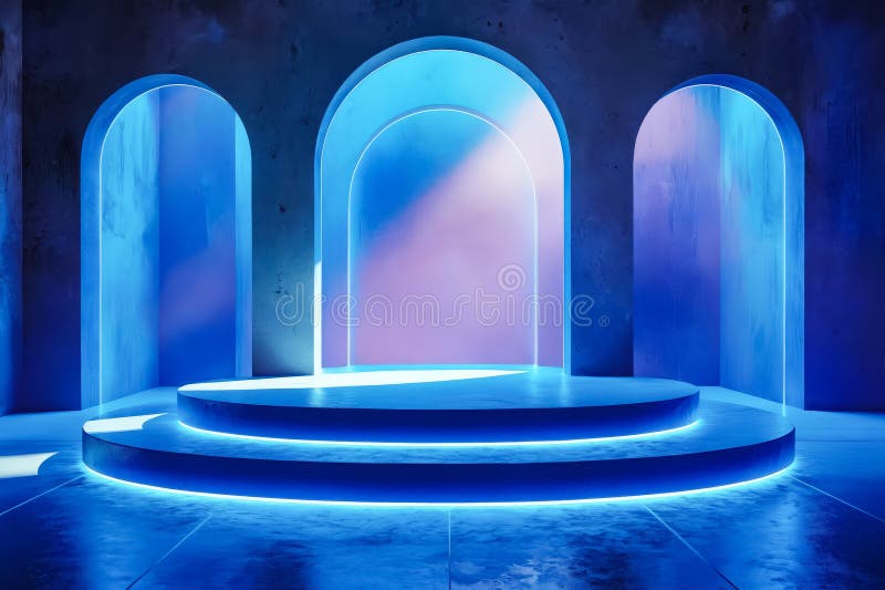 A Blue Stage with a Blue Archway in the Middle. Generative AI Stock ...