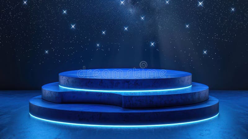 A Blue Stage with a Blue Backdrop and a Blue Light Shining on it Stock ...