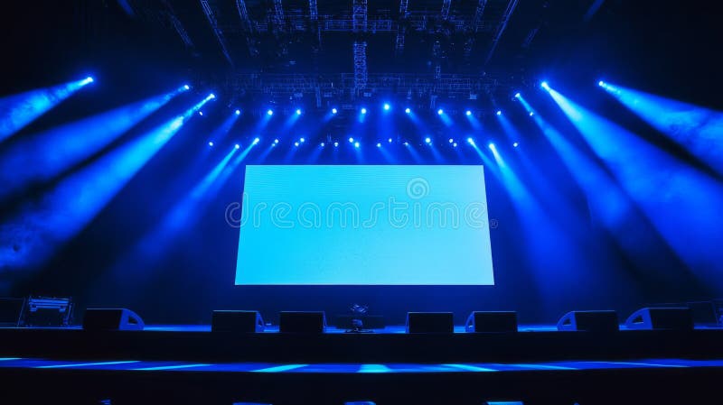 Blue Stage Lighting with Blank Screen Stock Illustration - Illustration ...