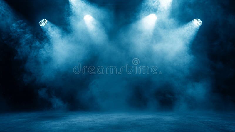 Dramatic Blue Stage Lighting with Smoke Effect Dark Background Studio ...