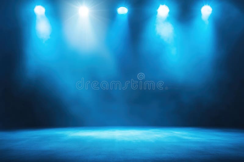 Blue Stage Lights Illuminating Empty Stage, Smoke Effects, Dramatic ...