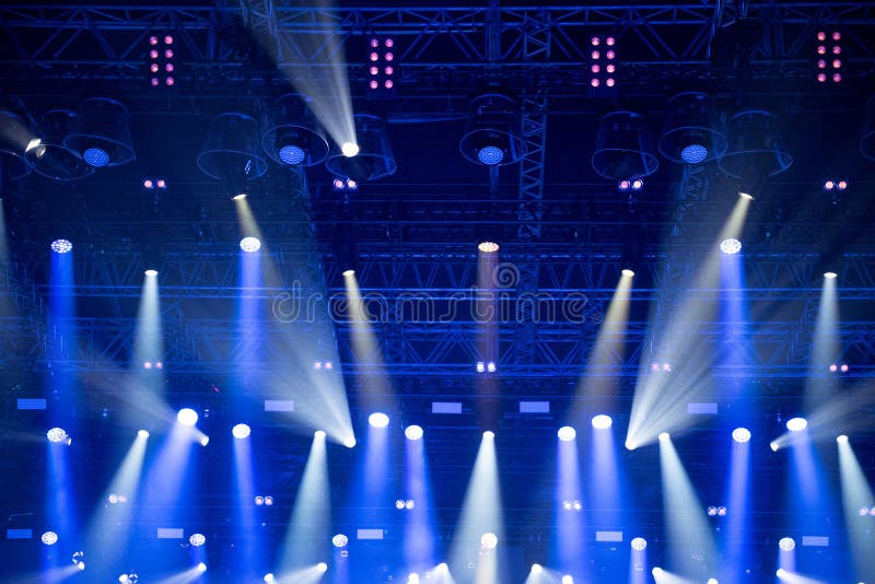 Blue stage lights stock image. Image of bright, lighting - 155704809