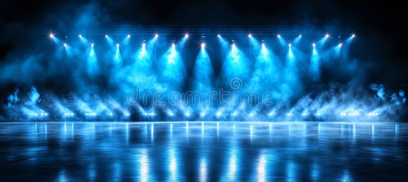 Blue Stage Lights with Smoke, a Dark Empty Show Stage for Musical Group ...