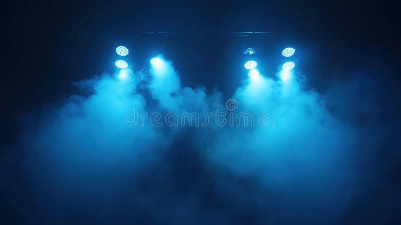 Blue Stage Lights with Smoke Effect Creating Dramatic Atmosphere Stock ...
