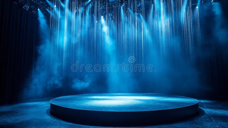Blue Stage Lights with Smoke and Rain Effect Concert Performance ...