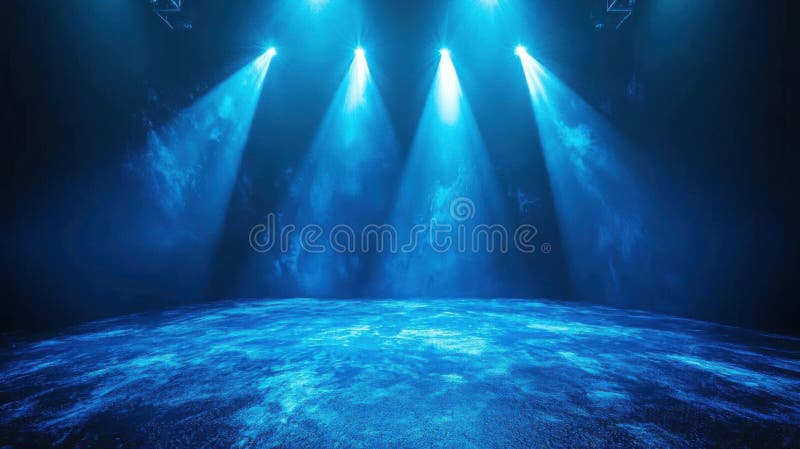 Blue Stage Lights with Spotlight, and Dark Background Stock ...