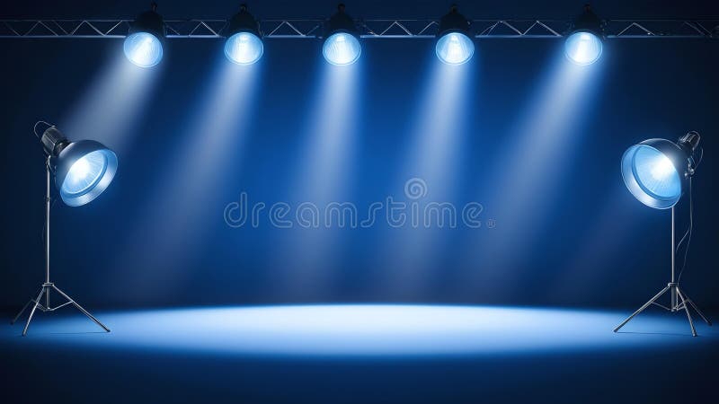 Blue Stage Spotlight Background with Studio Lamps Stock Illustration ...