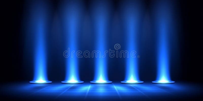 Blue Stage Spotlights, Glowing Light Beams on Empty Stage, Concert ...