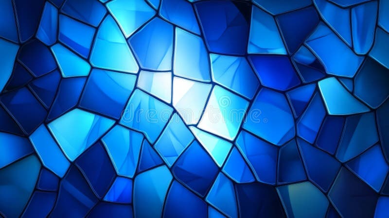 Blue Stained Glass Abstract Pattern, Illuminated Design. Modern Art and ...