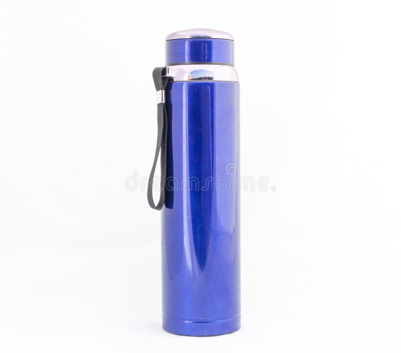 Blue Stainless Steel Thermos Bottle with Strap Stock Photo - Image of ...