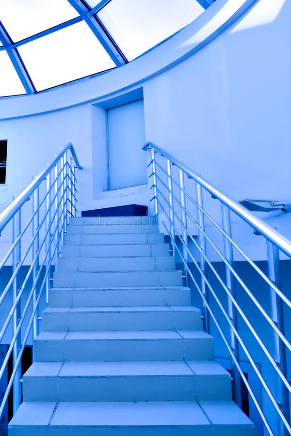 Blue Stair in Modern Office Stock Photo - Image of motion, floor: 16160646