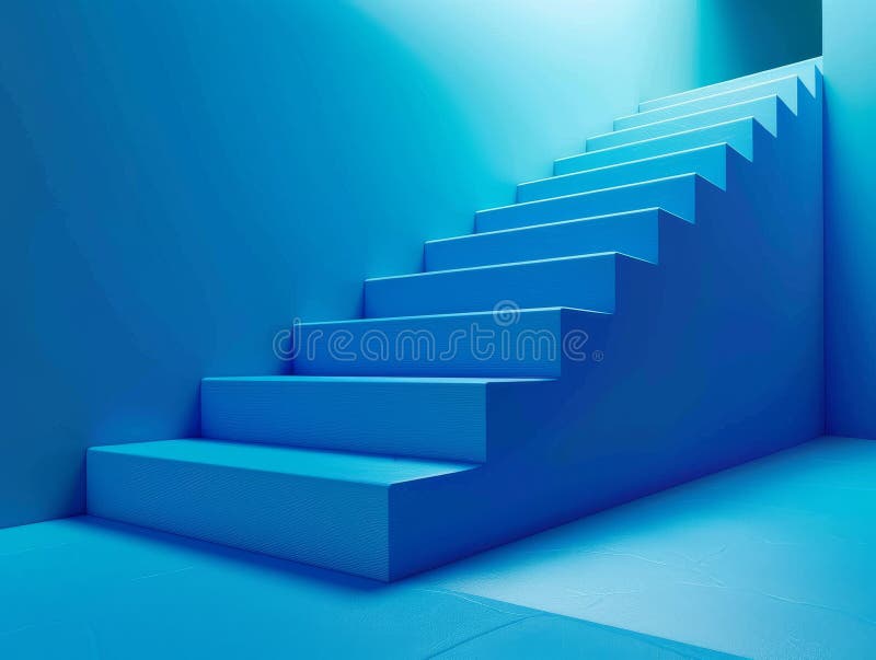 Blue Stair Step To Growth Success, 3d Render, Progress Way and Forward ...