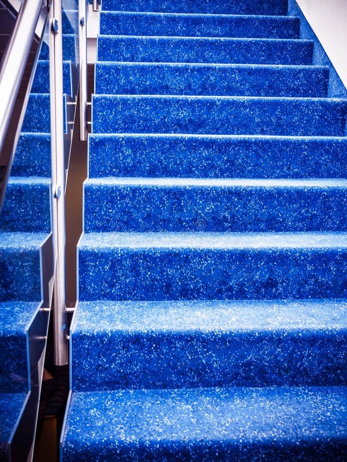 Blue Staircase with Railing Stock Image - Image of architectural ...