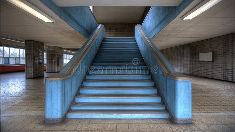 Blue Staircase in Modern Interior with Natural Light and Texture Stock ...