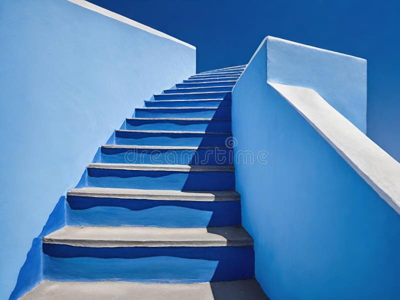Blue Staircase with Blue Wall Stock Illustration - Illustration of ...
