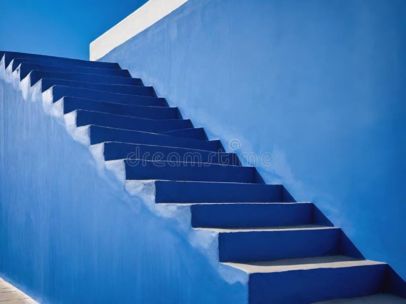 Blue Staircase with Blue Wall Stock Illustration - Illustration of ...