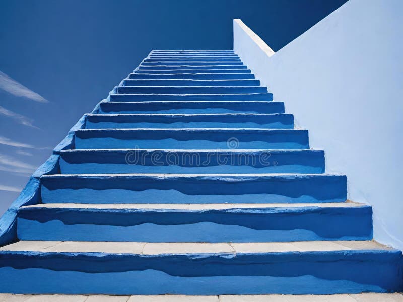 Blue Staircase with Blue Wall Stock Illustration - Illustration of ...