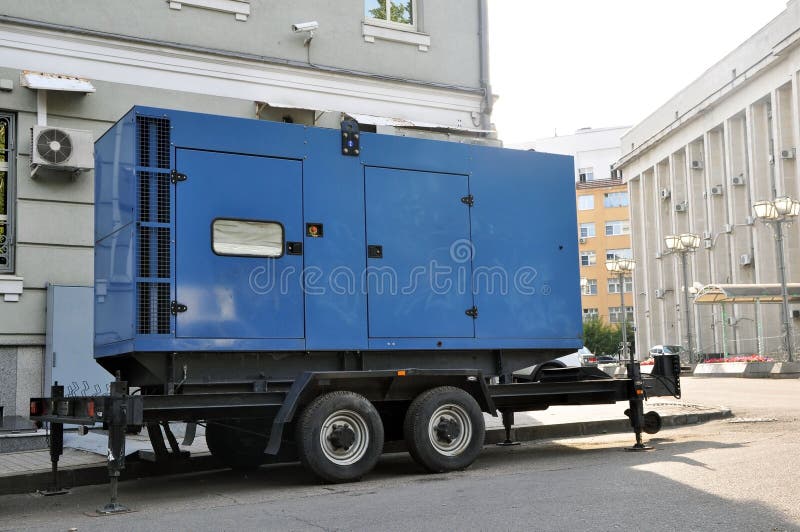 Blue Standby Mobile Diesel Generator for Office Building Stock Photo ...
