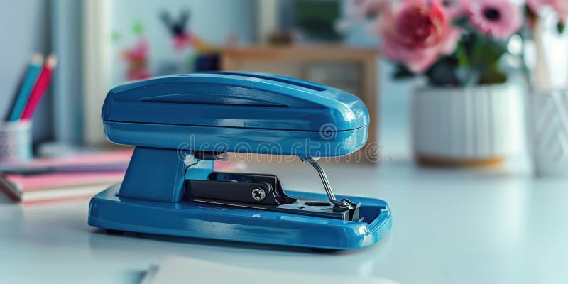 A Blue Stapler Sits on a White Desk, Ready for Use Stock Photo - Image ...